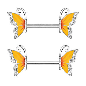 BODY16G CZCZ 14G Butterfly Nipple Rings 316L Stainless Steel Nipple Barbell Nipple Piercing Jewelry for Women