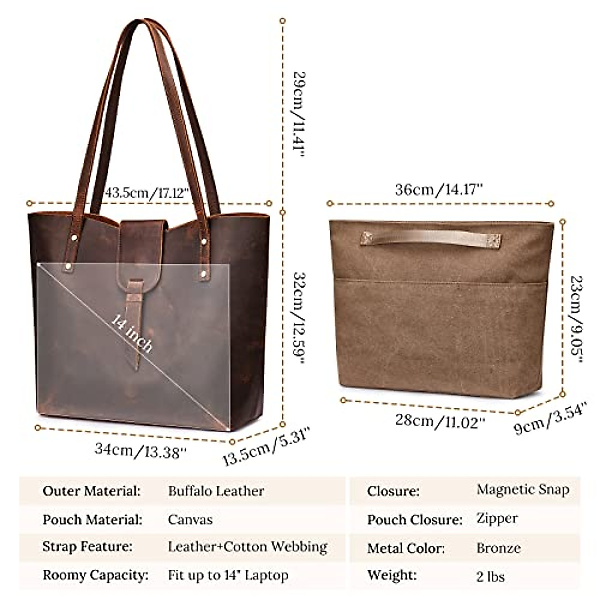 S-ZONE Genuine Leather Tote Bag for Women with Purse Organizer Large Shoulder Handbags Work