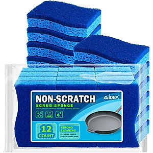 AIDEA-Brite Non-Scratch Scrub Sponge-12Count, Sponges for Dishes, Cleaning Sponge, Cleans Fast Without Scratching, Stands Up to Stuck-on Grime, Cleaning Power for Everyday Jobs