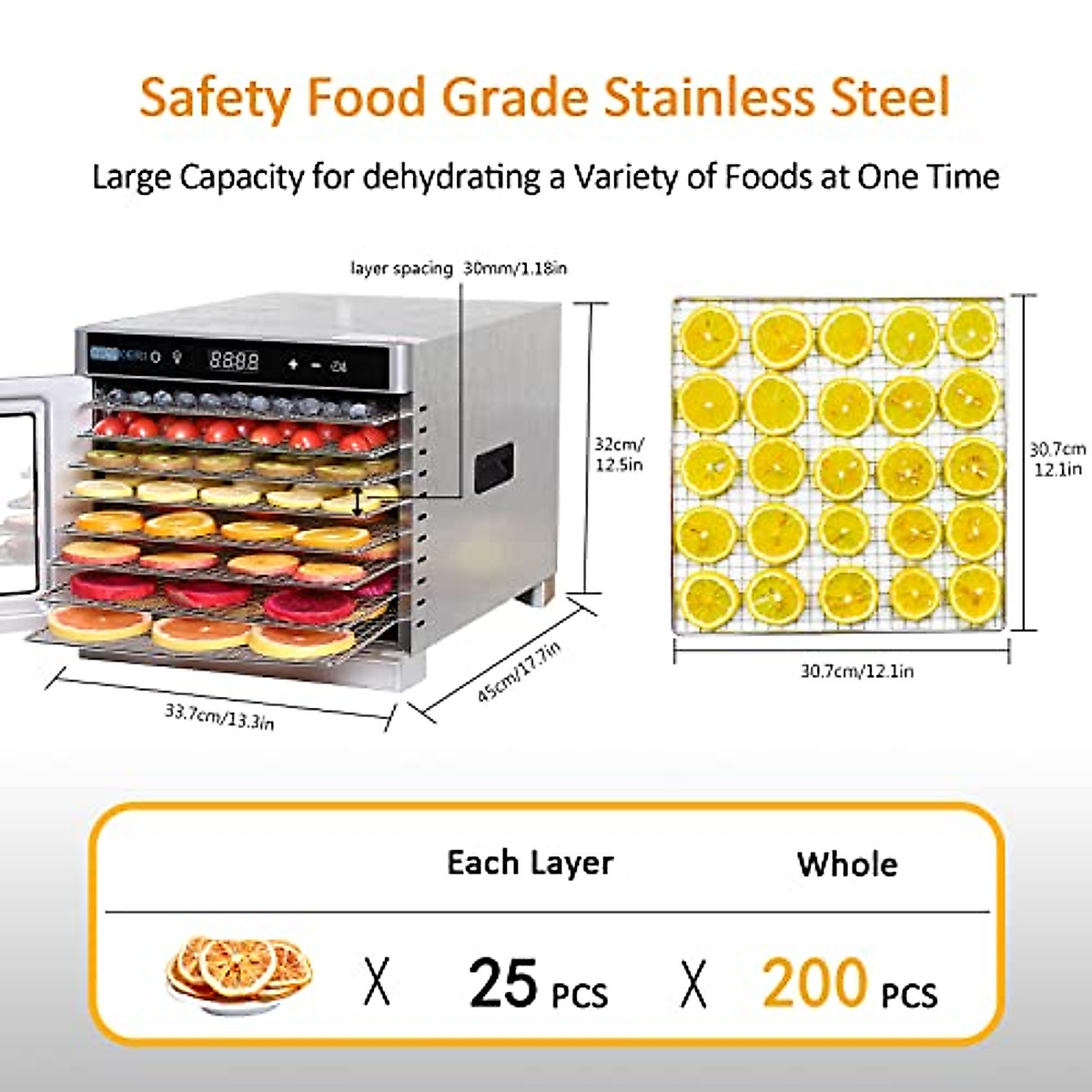COMKERI 8 Trays Food Dehydrators for Food and Jerky(67 Recipes), Fruit, Veggies, Meat, Dog Treats, Herbs, Durable Food-grade Stainless Steel Dryer Machine with 24H Adjustable Digital Timer, 95ºF-167ºF Temp Control, 110V/700W, Safety Over Heat Protection