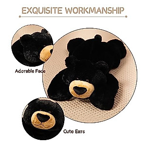 GHTMONY Black Bear Stuffed Animals, Bear Plushies Stuffed Animal Throw Pillows, Cute Plush Toy Body Pillow Gifts for Boy Girl Kids and Adults