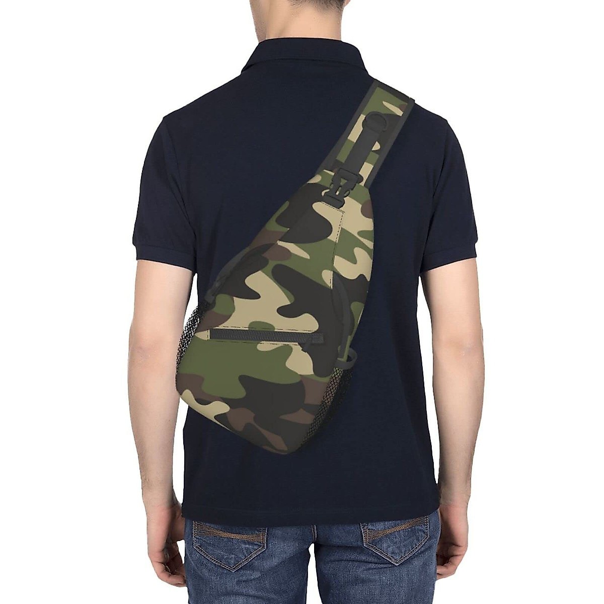 Camouflage Chest Sling Bag Seamless Green And Brown Colors Camo Pattern Military Background Crossbody Shoulder Backpack Lightweight Travel Hiking Casual Daypack for Men Women Outdoors Biking Climbing