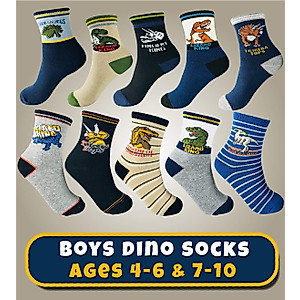 Tiny Captain Boys Dinosaur Socks 4-7 Year Old Age 4,5,6 Gift Set Crew Style (10 Pairs)