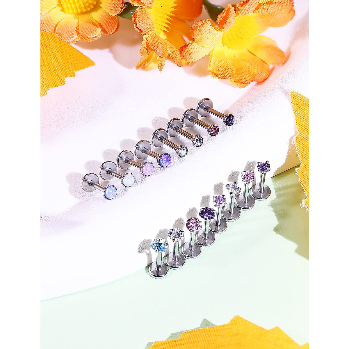 Oicctyzio 18g Threadless Push In Earrings Nose Rings Studs for Women Men Hypoallergenic Surgical Steel Flat Back Cartilage Earring Tragus Helix Lip Labret Medusa Piercing Jewelry