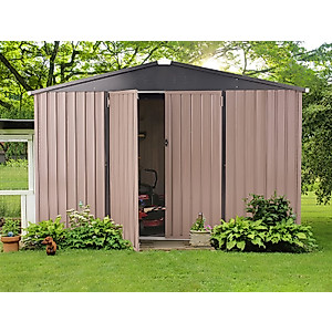 AECOJOY 8' x 10' Metal Storage Shed for Outdoor, Steel Yard Shed with Design of Lockable Doors, Utility and Tool Storage for Garden, Backyard, Patio, Outside use.