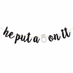 T-minimalist He Put a Ring On It Banner, Wedding Theme Party Decorations, Engagement / Bachelorette Bridal Shower Sign Decors Supplies, 6.3 Feet