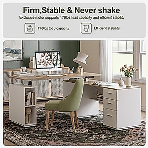 BANTI Executive L Shaped Standing Desk with 3-Drawer File Cabinet, 63" Electric Height Adjustable Stand up Desk for Home Office, Computer Desk with Storage Cabinets, Natural Top
