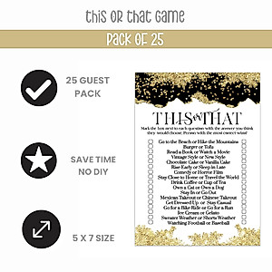 Paper Clever Party Black and Gold Bridal Shower Games - 25 Pack, USA Made, 5x7 Premium Quality Cardstock, Would She Rather Fun Activity for Weddings, Rehearsals, Couples, Birthdays, and Parties