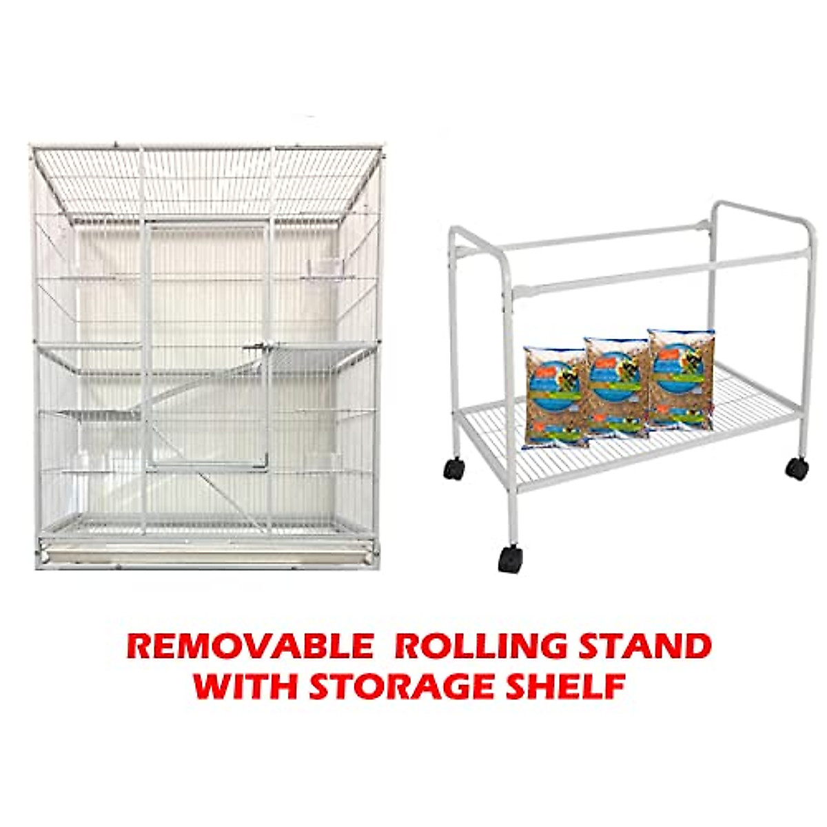 70" Extra Large Wrought Iron 3-Levels Ferret Chinchilla Sugar Glider Chewproof Cage Tight 1/2-Inch Bar Spacing with Removable Rolling Stand