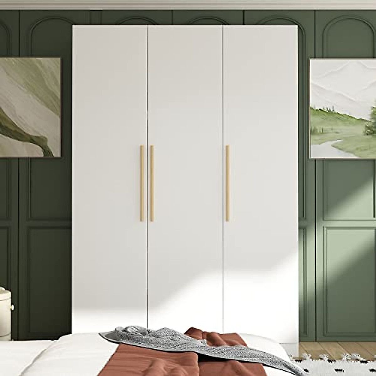 FAMAPY 3 Doors Wardrobe with Shelevs, Armoire Wardrobe Closet with Hanging Rod, Wooden Handles, Armoire Closet for Bedroom White (47.2”W x 18.9”D x 70”H)