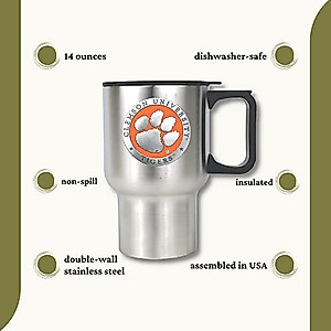 Heritage Pewter Clemson14 oz. Travel Mug | Insulated Tumbler for Coffee, Beverages | Intricately Crafted Metal Pewter Alma Mater Inlay
