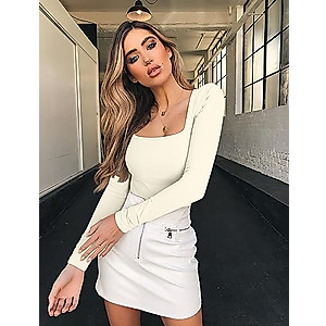 OQQ Women's 2 Piece Shirt Long Sleeve Square Neck Stretch Fitted Underscrubs Layer, Black,beige, Large