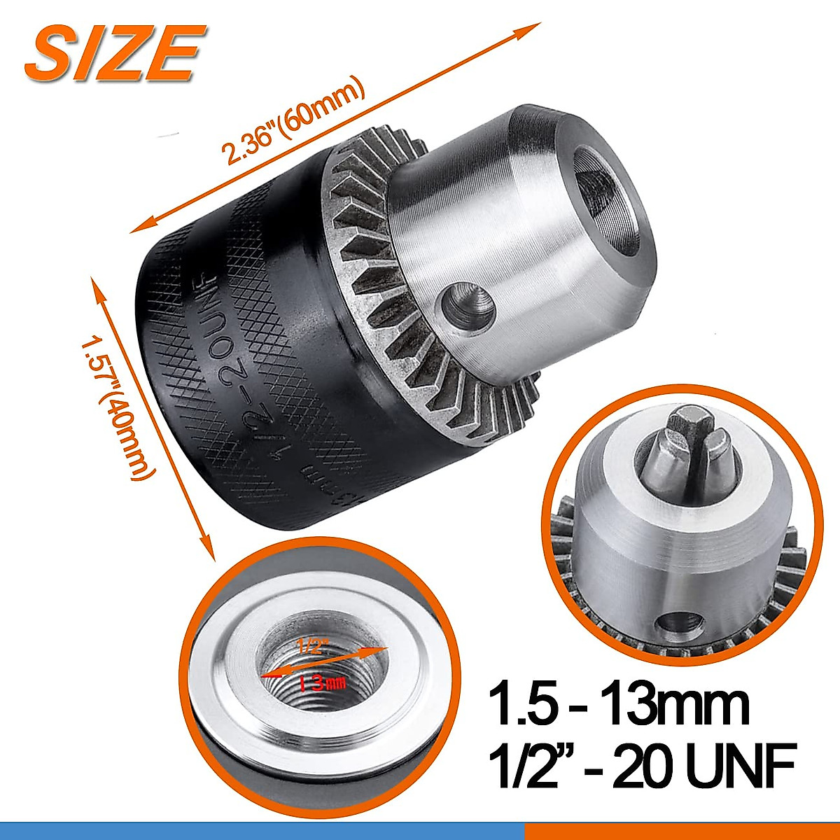 GANYEE 1.5-13mm Keyed Drill Chuck Adapter Kit 1/2"-20UNF with SDS-Plus Shank 1/4" Hex Shank 1/2" Socket Square Female Adapter fits Rotary hammer/Impact wrench/Impact Screwdriver