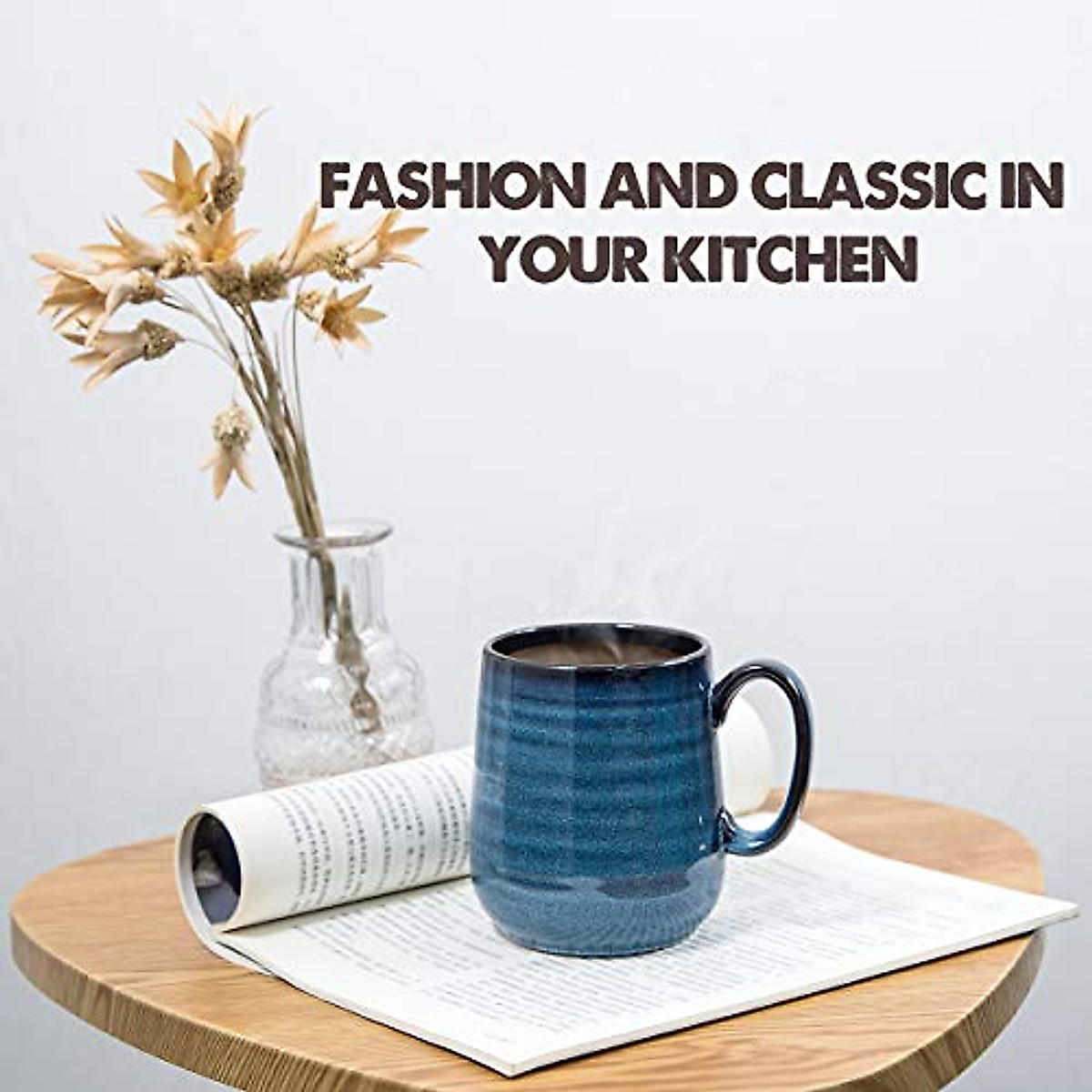 Hasense Ceramic Coffee Mug Set of 4,12oz Coffee Cups Ceramic, Blue Mugs with Large Handle for Coffee, Tea, Milk and Chocolate,Dishwasher & Microwave Safe