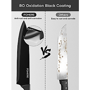 Knife Block Set, FOHERE 13 Pcs Self Sharpening Knife Set, High Carbon Stainless Steel BO Oxidation Knife Set with Anti-slip Handle, Dishwasher Safe, Matte Gray