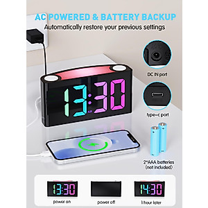 PPLEE RGB Digital Clock-Alarm Clocks for Bedrooms,Large Bold Number 7 Dimmers,Battery Backup Loud Alarm Clock,8 Modes Night Light,Dual Charger USB&Type-C,Bedside Desk Clock for Kid Adult Heavy Sleeper