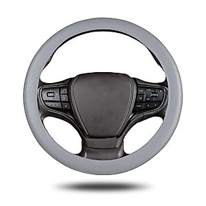 ZKFAR 1 PC Car D Shape Round Steering Wheel Cover, Universal 15In Silicone Steering Wheel Cover, Non-Slip Breathable Steering Wheel Protector, Unisex Car Interior Accessories (Gray)