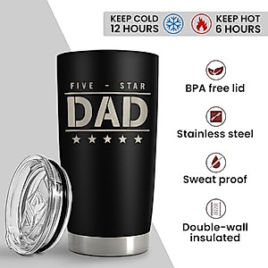 SANDJEST Five-star Dad Tumbler with Lid - Best Dad 20oz Insulated Stainless Steel Mug - Coffee Cup for Travel Sport Outdoor Activities Office, Gift for Birthday Father's Day