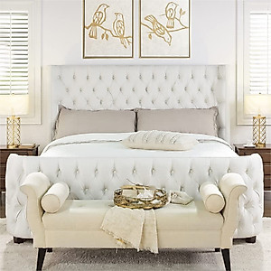 Jennifer Taylor Home Brooklyn King Tufted Panel Bed Headboard and Footboard Set, Antique White Polyester