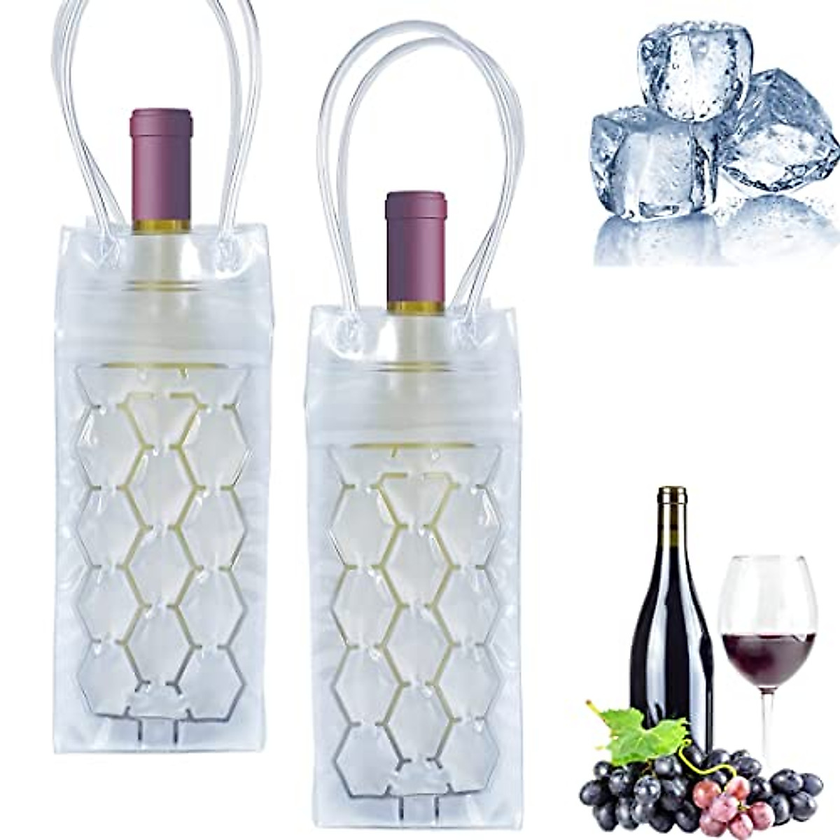 2 Pcs Wine Chiller，Ice Wine Bag, Gel Wine Bottle Chill Cooler Ice Bag,Wine Cooler Refrigerator & Beverage Transport, Clear Freezer Bag，Wine Bottle Chiller Cooler for Red White Champagne or Sparkling