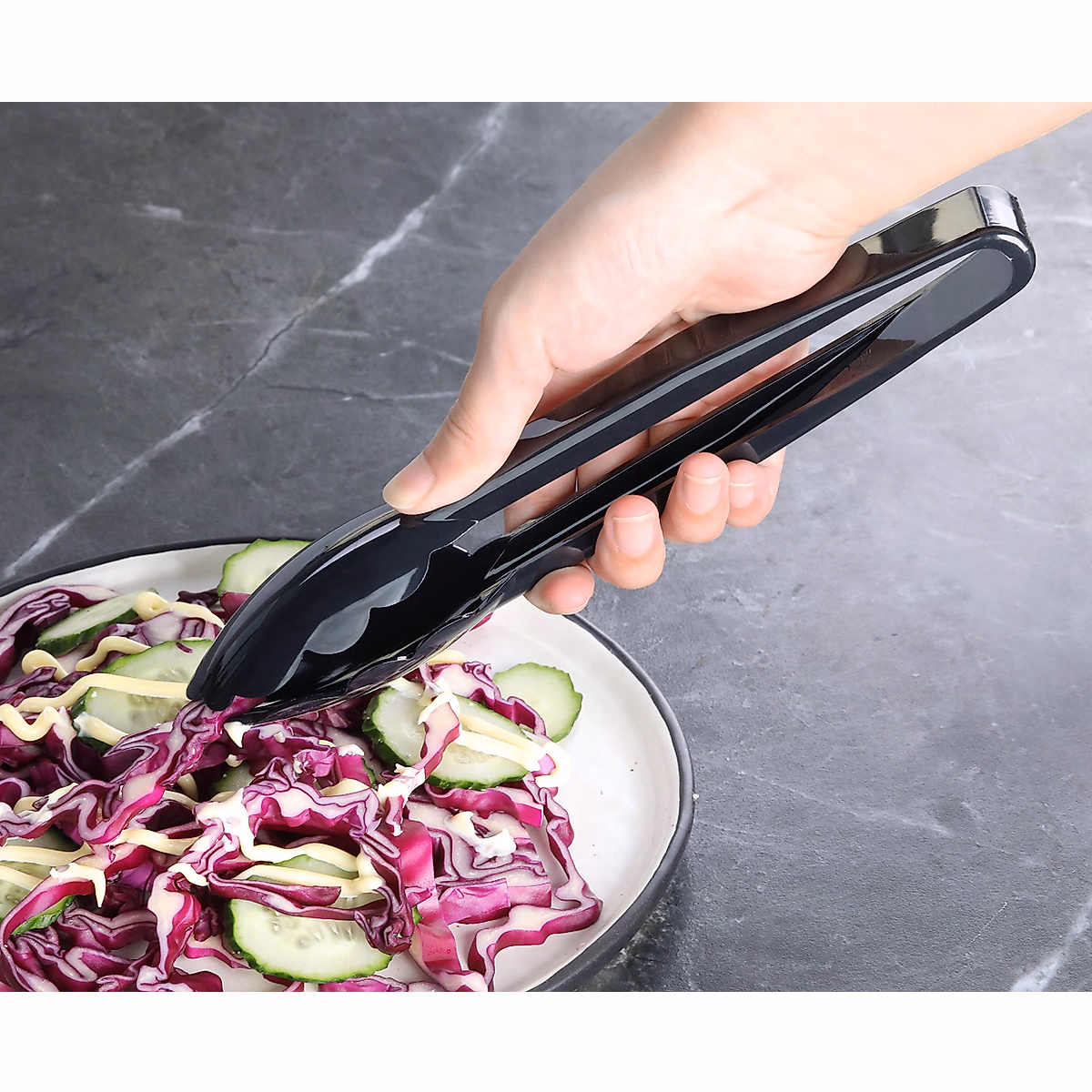 New Star Foodservice 35636 Utility Tong, High Heat Plastic, Scalloped, 9 inch, Set of 12, Black