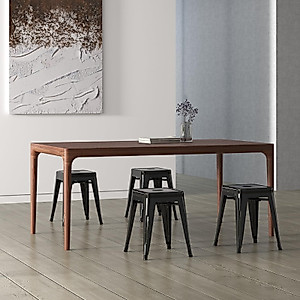 Brage Living 18 Inch Industrial Metal Stools Set of 4, Stackable Classroom Stools, Backless Metal Dining Chairs for Indoor Outdoor, Kitchen Short Stools (Black)