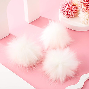 WILLBOND 24 Pcs White Faux Fur Pom Poms for Hats Faux Fluffy Pom Pom Balls with Elastic Loop 3.15" DIY Knitting Hat Pompoms for Keychains Shoes Scarves Bags Charms Crafts Accessories