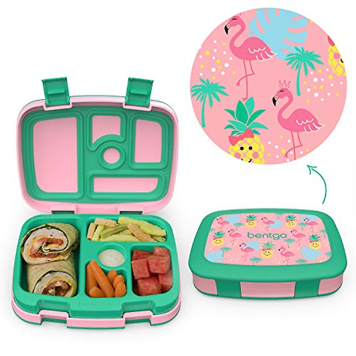 Bentgo 2-in-1 Backpack & Insulated Lunch Bag Set With Kids Prints Lunch Box and 4 Reusable Ice Packs (Tropical)