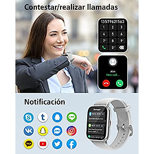 RUIMEN Smart Watch Answer/Make Calls Fitness Watch with Spare Strap Reloj Inteligente 1.7”Full Touch Smartwatchs for Women Men Heart Rate/Sleep Monitor Watch 100+ Sports IP68 Waterproof(Gray)