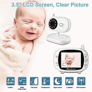 Video Baby Monitor with Camera Baby Security Surveillance Camera Latest with 3.5" Screen, Night Vision, Temperature Sensor, Lullaby, Two Way Talkback, Sound Activated & Audio Only Mode