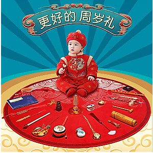 Background Carpet for Zhua zhou Set 100*100CM Unique Gifts for Celebrate Kid Fist Birthday Party（Red）