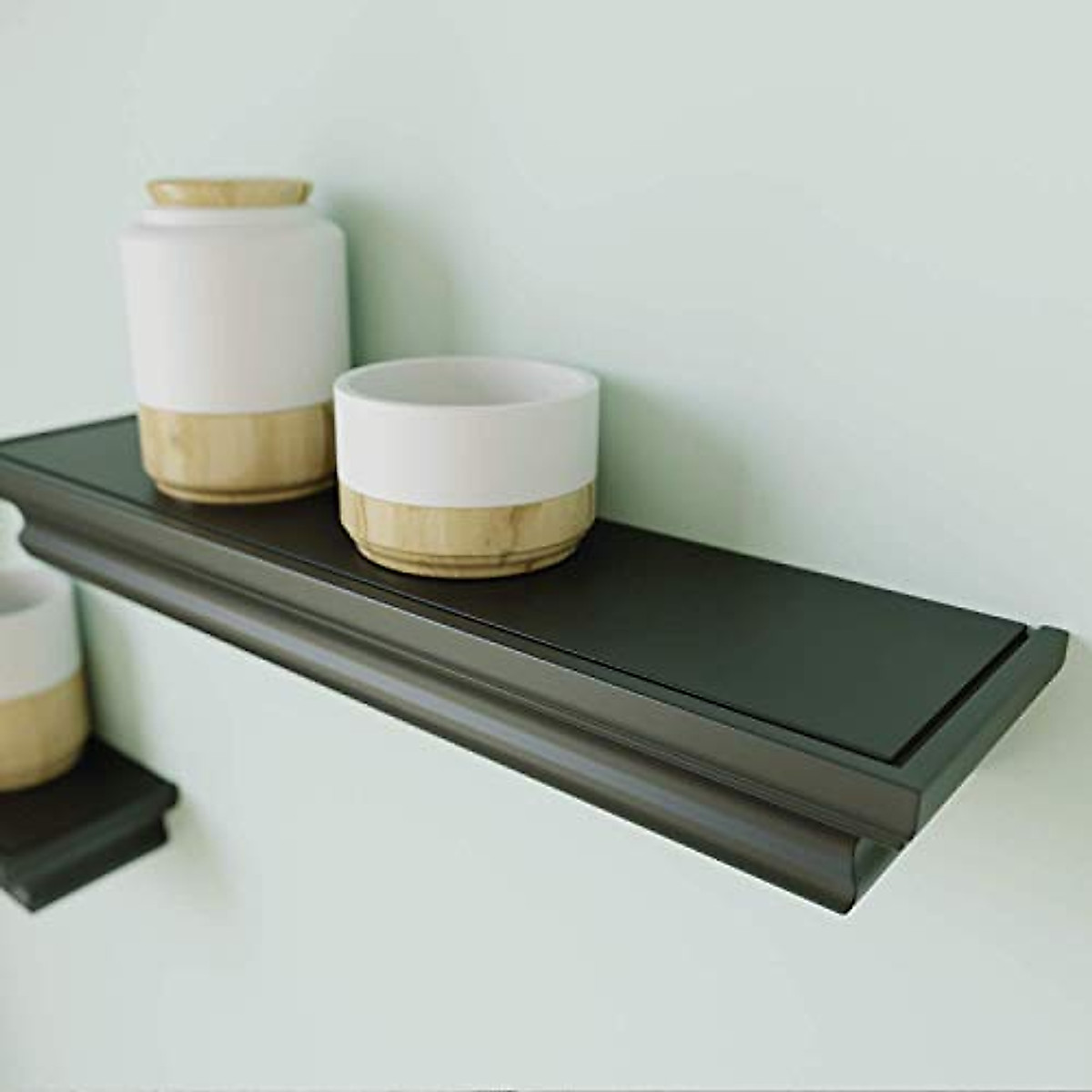 Ballucci Set of 2 Classic Floating Wall Shelves, Wooden Wall Mounted Ledges for Living Room, Bedroom, Bathroom, Kitchen, Office, 16 Inches - Black