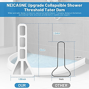 NEICAGNE 3" High Shower Threshold Water Dam 67 Inch Long Collapsible Shower Water Splash Guard Self-adhesive, Shower Water Barrier for Wet and Dry Separation in Bathroom Kitchens White
