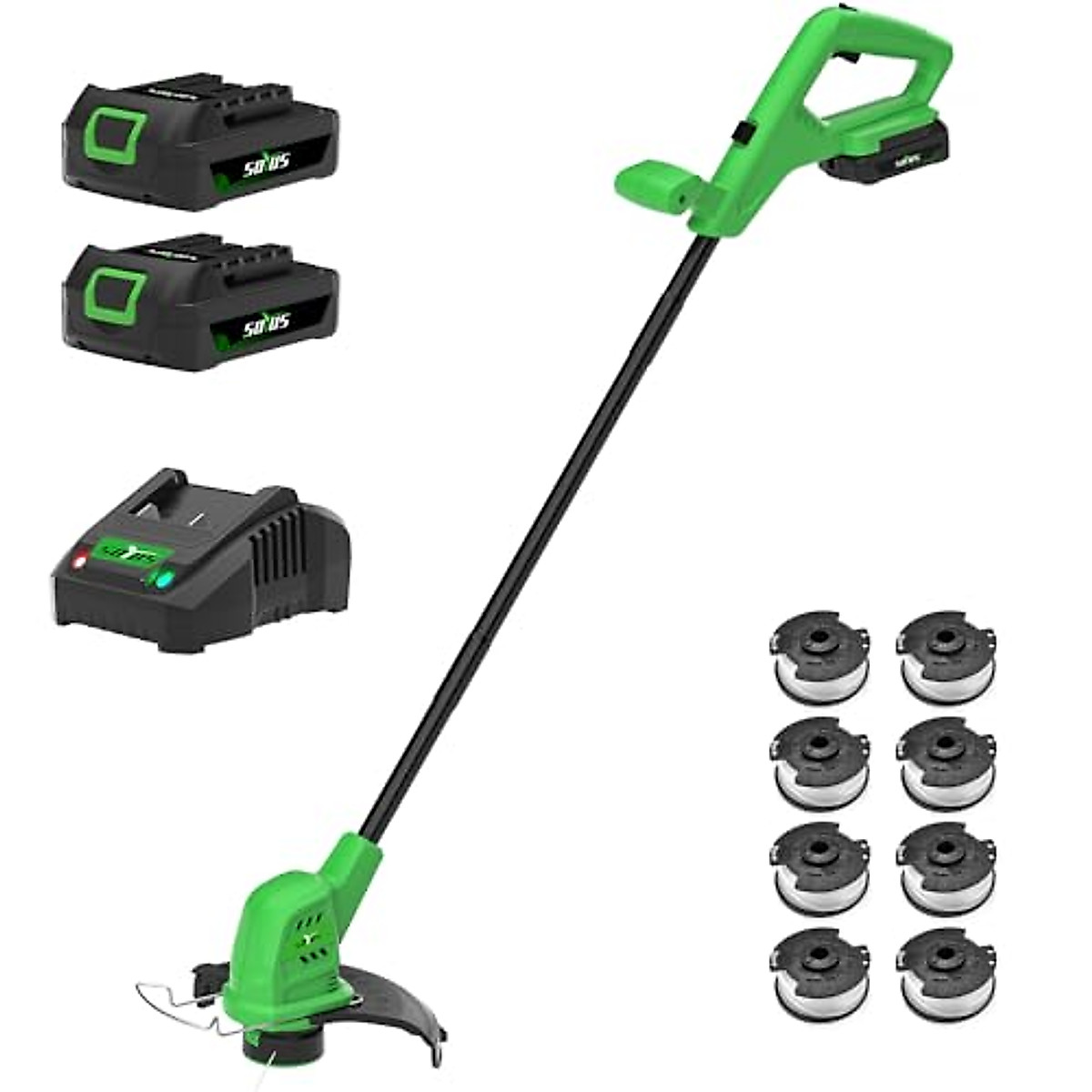 SOYUS Weed Wacker Battery Powered 10 Inch, String Trimmer Cordless with 2 Pcs 2.0Ah Batteries, Lightweight Edger Trimmer with 8 Pcs Replace Spool Trimmer Lines