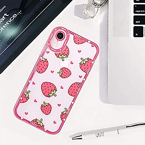 MZELQ Compatible with iPhone XR Case Red Strawberry Cute Pattern, Soft TPU iPhone XR Case for Girls Women + 1* Screen Protector, Camera Hole Protective for iPhone XR Case 6.1 inch