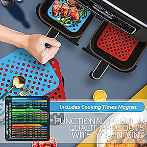 Dual Basket Silicone Air Fryer Liners Pack of 4, Reusable, with Magnetic Cheat Sheet for Ninja Foodie/DUALZONE and Other Dual Basket Air Fryer Kitchen Accessories