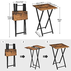 HOOBRO Folding TV Tray Tables, Set of 2 Wooden TV Trays Side Tables, Portable Sofa Snack Table, Industrial End Table for Small Spaces, Easy to Install and Fold, Rustic Brown and Black BF27BZP201