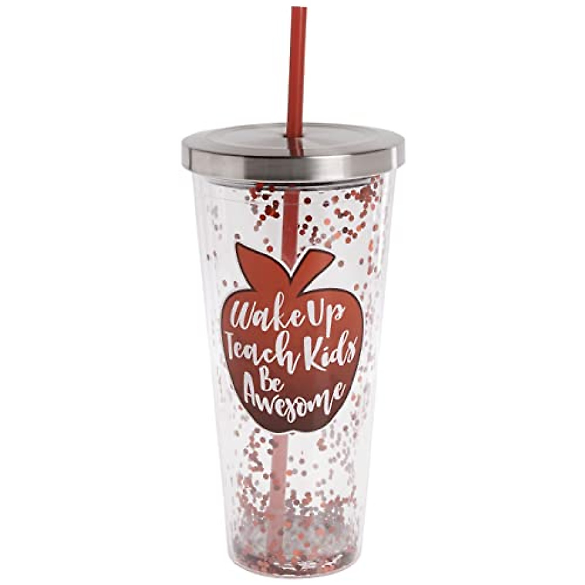 Spoontiques - Glitter Filled Acrylic Tumbler - Glitter Cup with Straw - 20 oz - Stainless Steel Locking Lid with Straw - Double Wall Insulated - BPA Free - Teacher