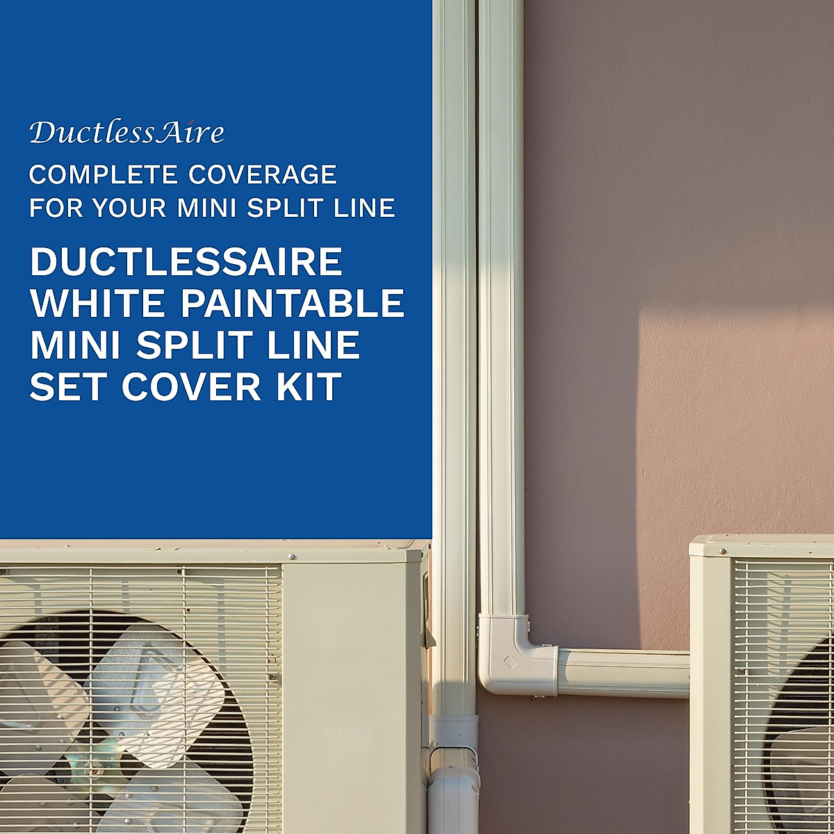 DuctlessAire White Paintable Mini Split Line Set Cover Kit - Cover for Ductless Mini Split AC & Heating System - Easy to Install Cover Kit with Wall Cap, Hide-A-Line, Coupler & End Cap (4" x 14 ft.)
