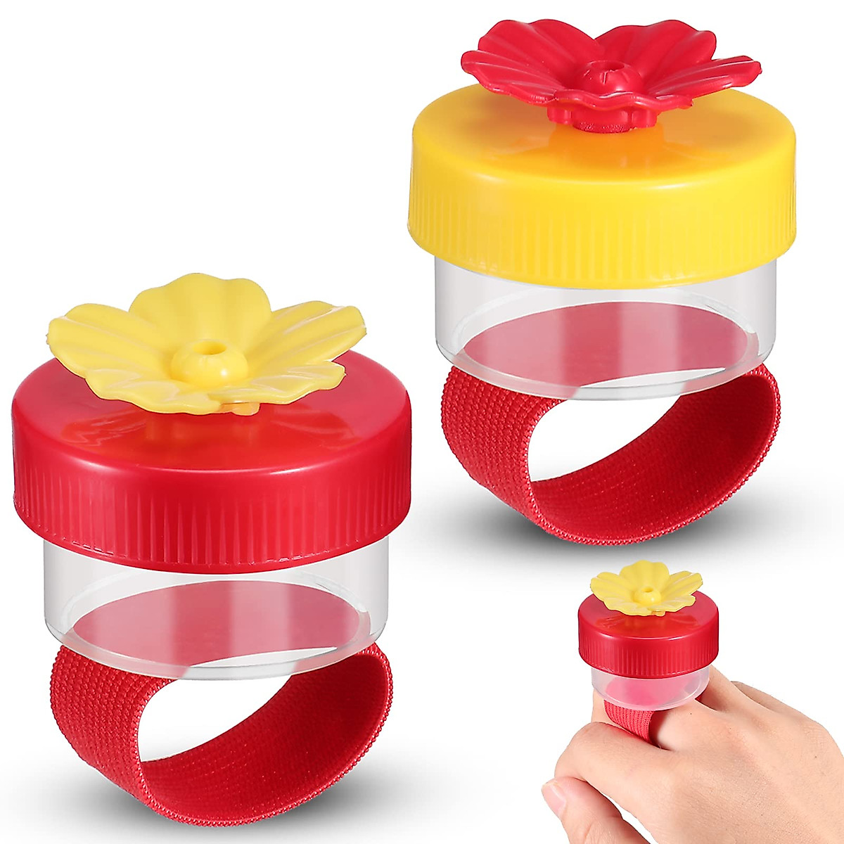 4 Pieces Hummingbird Wrist Feeder for Outdoor Hummingbird Hand Feeder Feeding Perch Hand Feed with Adjustable Strap Flower Hand Held Mini Hand Feeding Tools (Ring Style,2 Pieces)