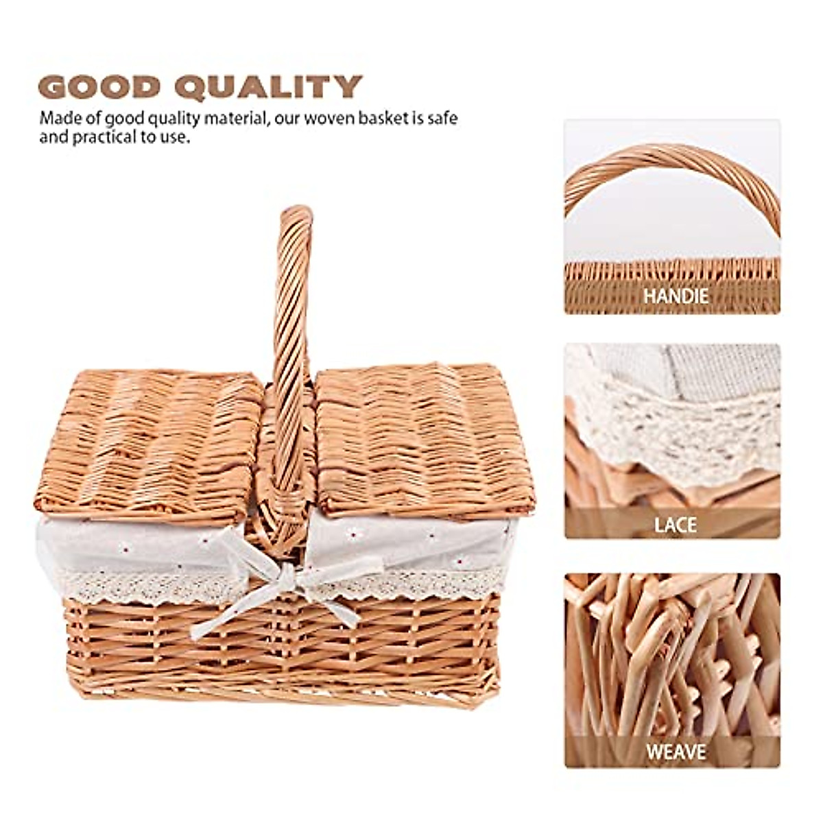 Cabilock Picnic Baskets Woven Baskets with Handles Picnic Storage Basket with Lid Farmhouse Ornaments Crafts for Outdoor Picnic Wedding Party Favors Decoration (White) Simple Picnic Basket
