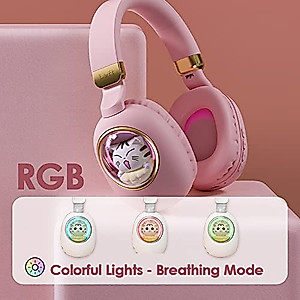 Kids Bluetooth Headphones Wired with Microphone for School - Wireless Boy Girls Noise Cancelling Over Ear Bluetooth Headphones Foldable Children Headsets for iPad Kindle Airplane Travel Tablet Pink