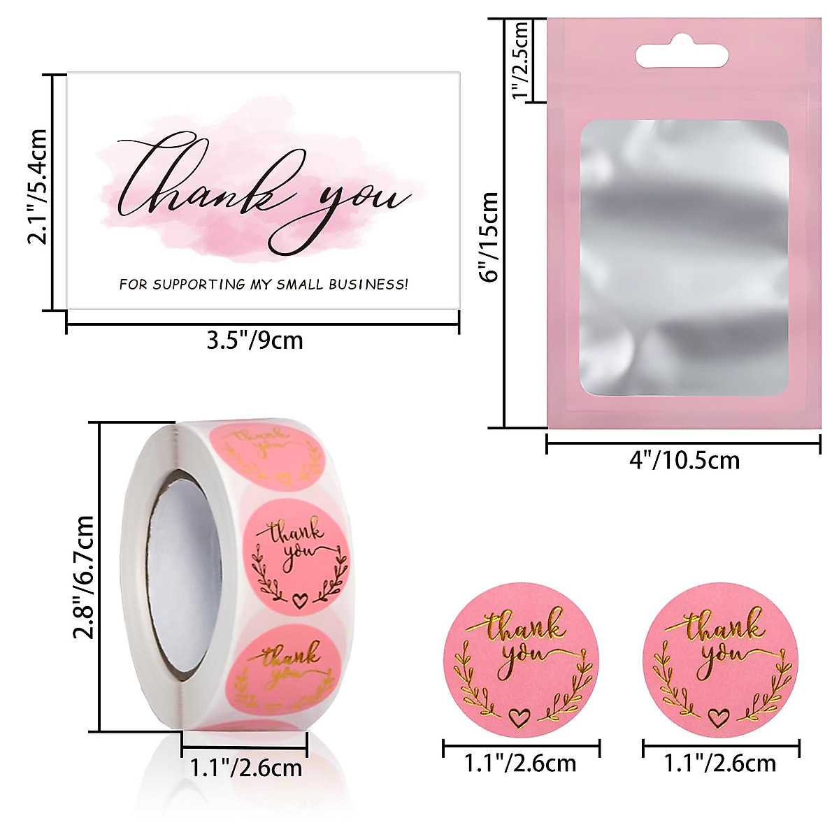 650 PCS Thank Cards & Stickers Set for Supporting My Small Business with Resealable Packaging Bag, Supplies for Shop, Online Retailers, Local Stores and Business Owners