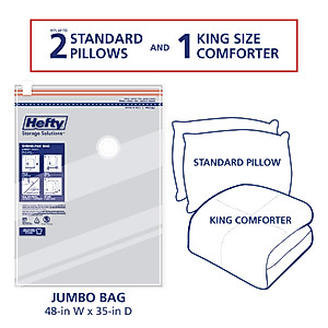 Hefty Shrink-Pak – 3 Jumbo Vacuum Seal Storage Bags – Space Saver Bags for Clothing, Pillows, Towels, or Blankets, 3 x XXL Bags