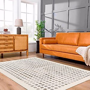 Hauteloom Harib Wool Living Room, Bedroom Area Rug - Beige, Purple, Gray - 8' x 10'