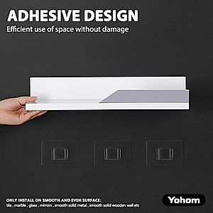 YOHOM Adhesive White Floating Shelves Bathroom Wall Organizer Shower Caddy No Drilling Display Ledge Shelf Rack for Home Decor 2PCS