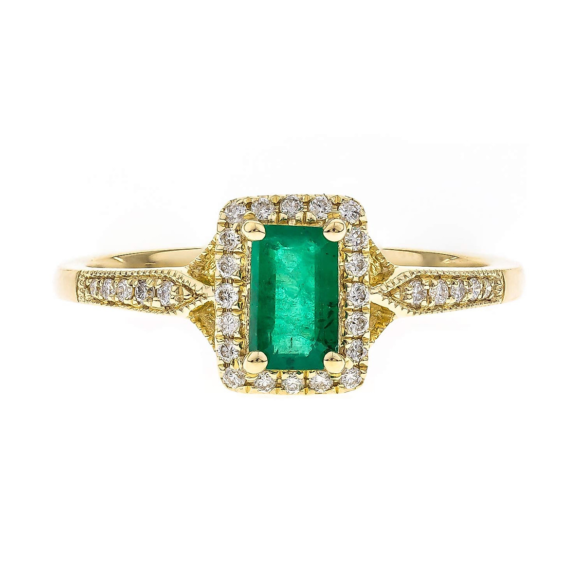 Gin & Grace 10K Yellow Gold Natural Emerald Diamond (SI1) Wedding/Engagement Ring for Women Mother's Day Jewelry Gifts