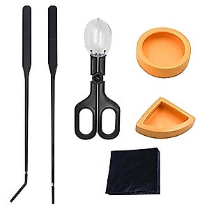 3Pcs Reptile Feeding Tongs Long Tweezers Cricket Clamp Bug Scooper and 2Pcs Reptile Food Bowl Lizard Gecko Food Water Dish Bearded Dragon Feeding Dish, Ceramics Worm Dish