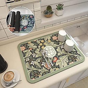 Fantasy Style Draining Mat,Mat Dishes Draining Mat, Silicone Floral Plates Dish Drying Mat,Kitchen Absorbent Dish Draining Mat (F)