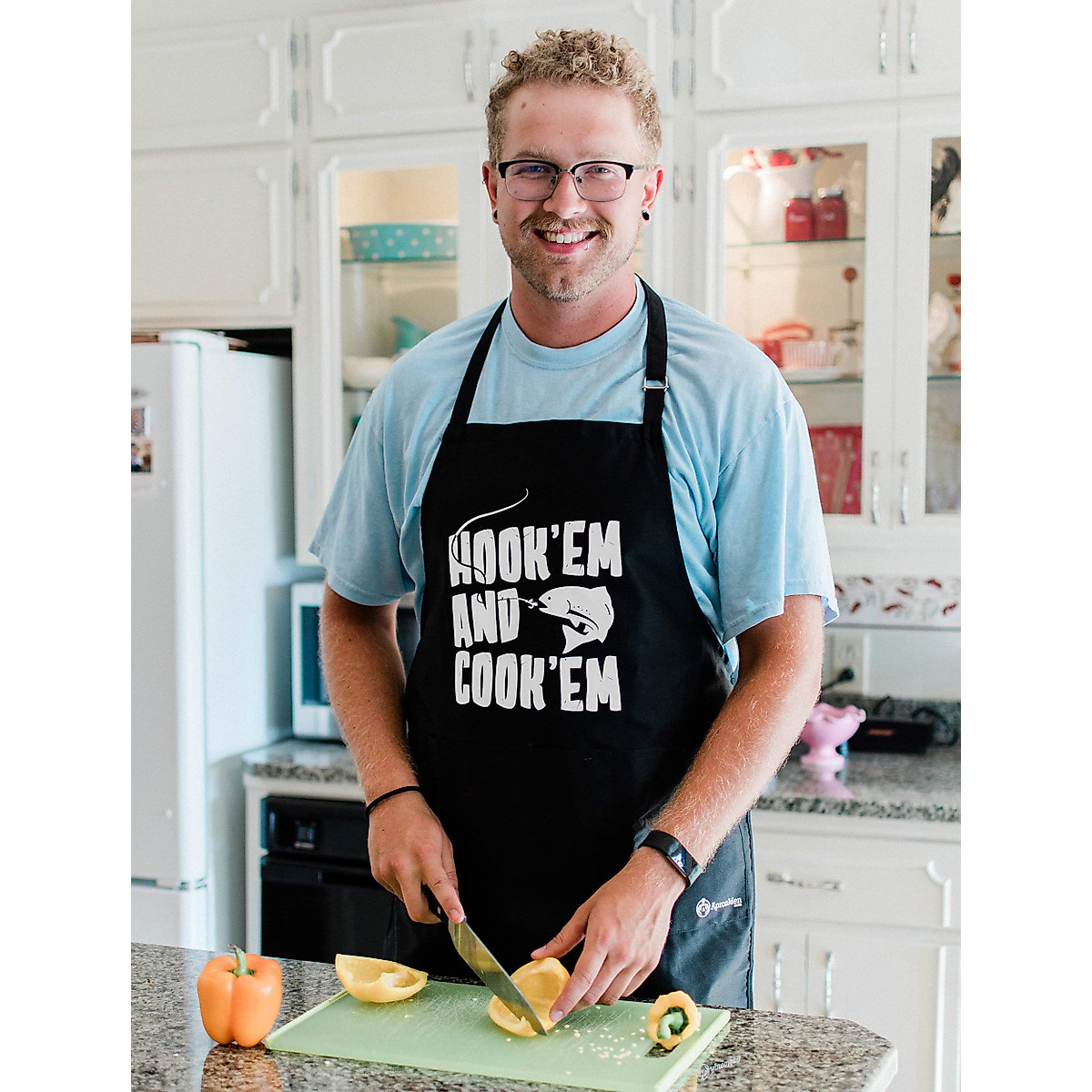 ApronMen, Hook 'Em Cook 'Em Funny Fishing Redneck Apron - Great BBQ Grilling Gifts for Dad - Adjustable One Size Fits All - Chef Kitchen Aprons for Men